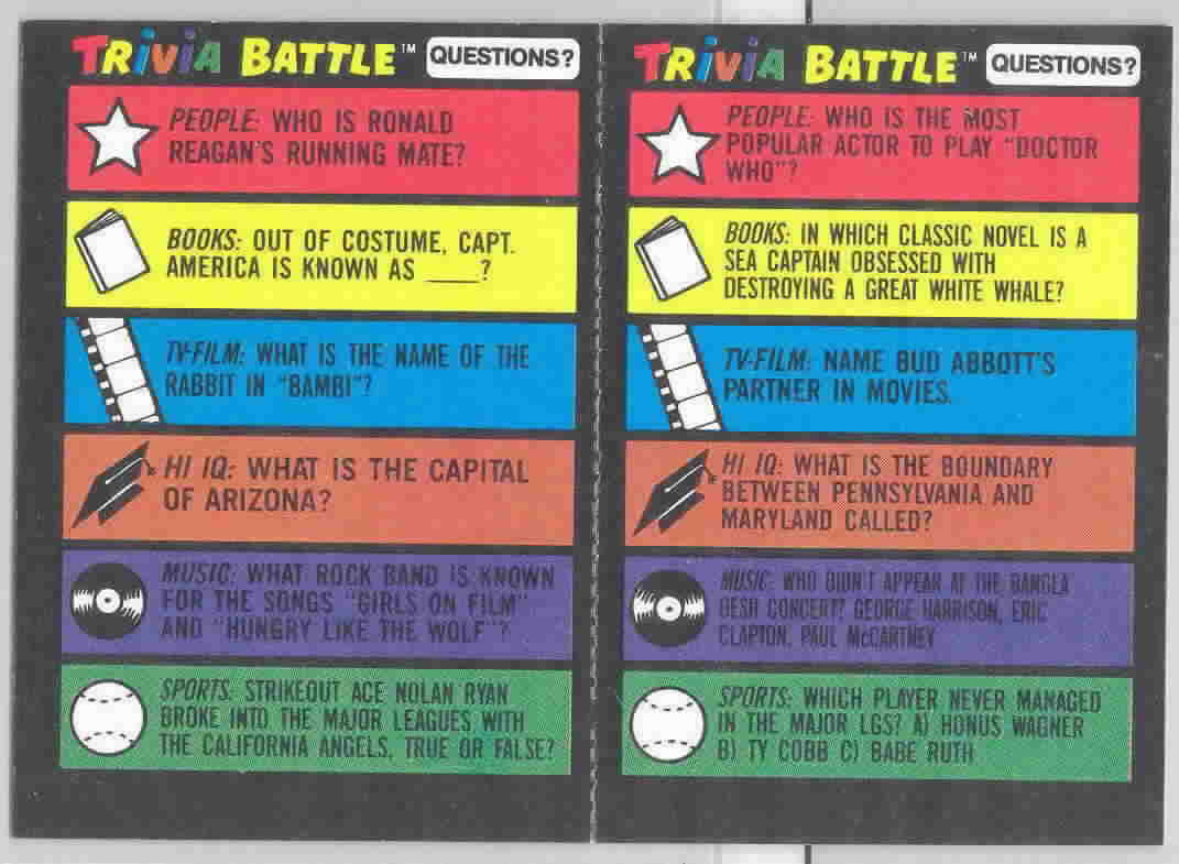 1984 Topps Trivia Battle Sports Trivia Full 2 Card Panels 1-132 You ...