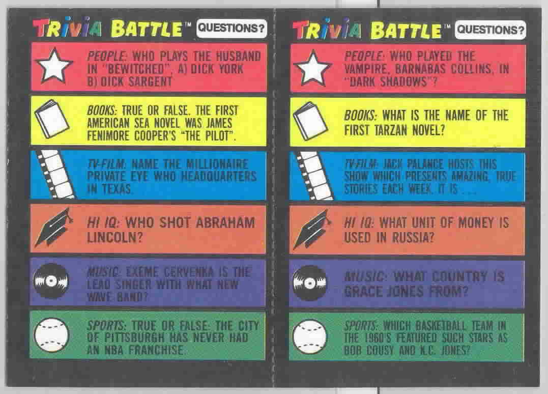 1984 Topps Trivia Battle Sports Trivia Full 2 Card Panels 133-264 You ...