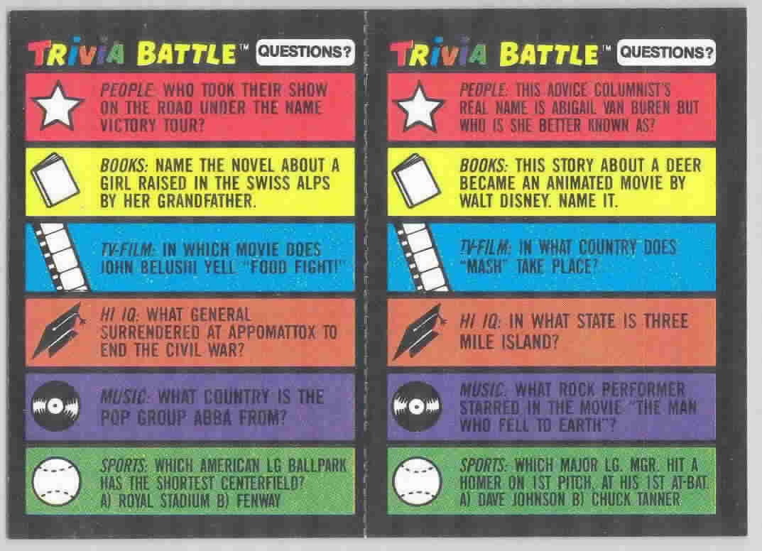 1984 Topps Trivia Battle Sports Trivia Full 2 Card Panels 133-264 You ...