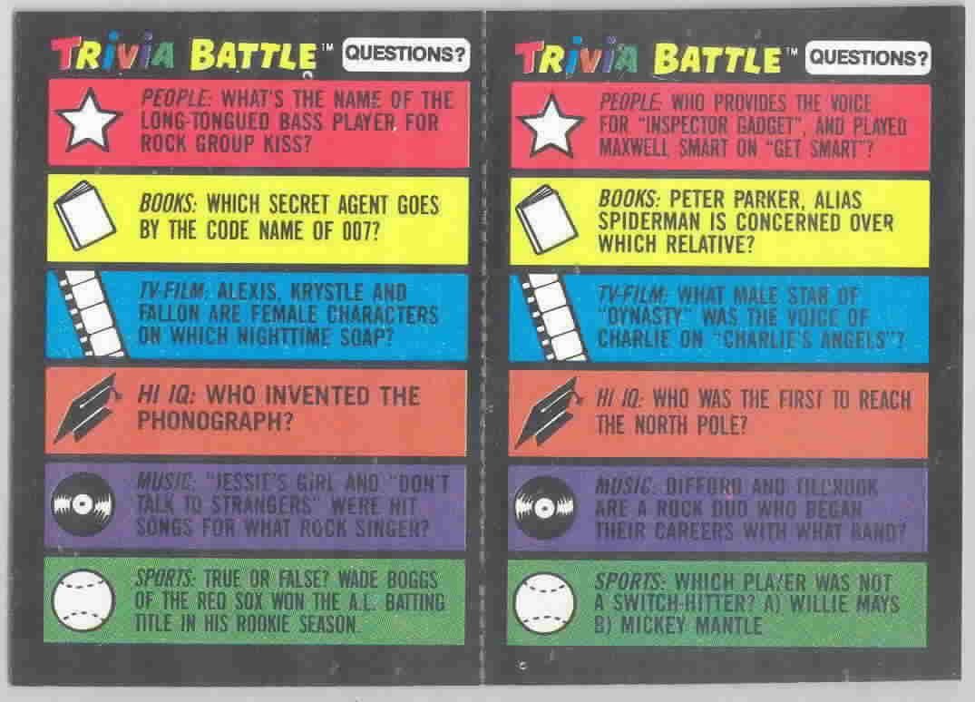 1984 Topps Trivia Battle Sports Trivia Full 2 Card Panels 133-264 You ...